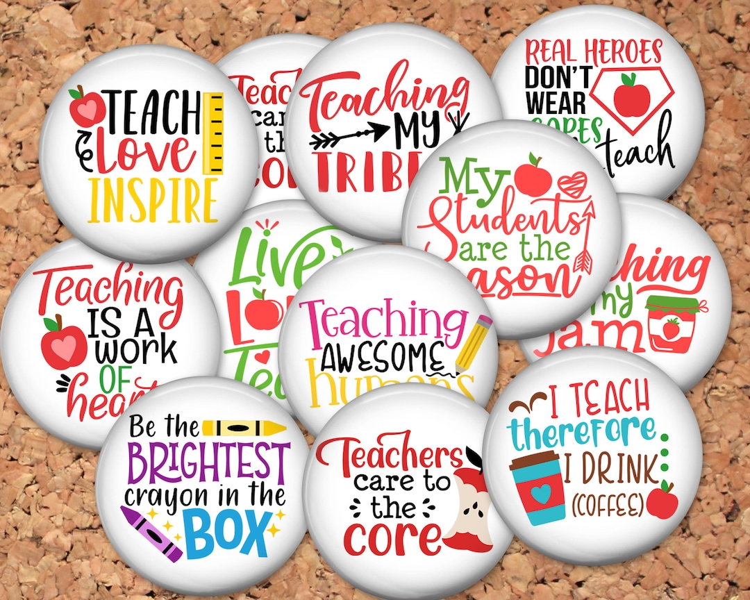 Teacher Buttons, Pins, Flat Backs or Magnets lot of 12 or 20, Party ...