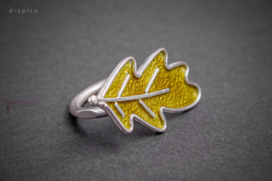 Autumn-inspired Oak Leaf Statement Ring - Silver Enameled Artisan ...