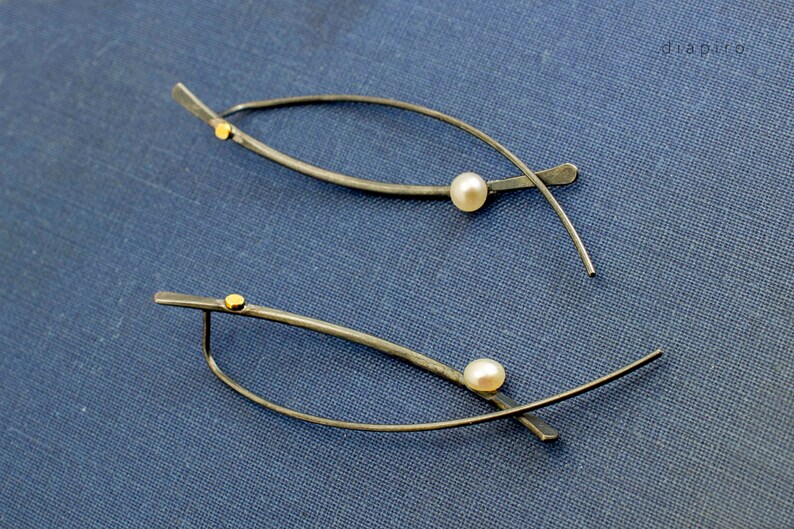 Threader Earrings Silver 925 Silver and Pearls Dainty - Etsy