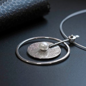 Statement Necklace Geometric Silver Pendant With Pearl - Etsy