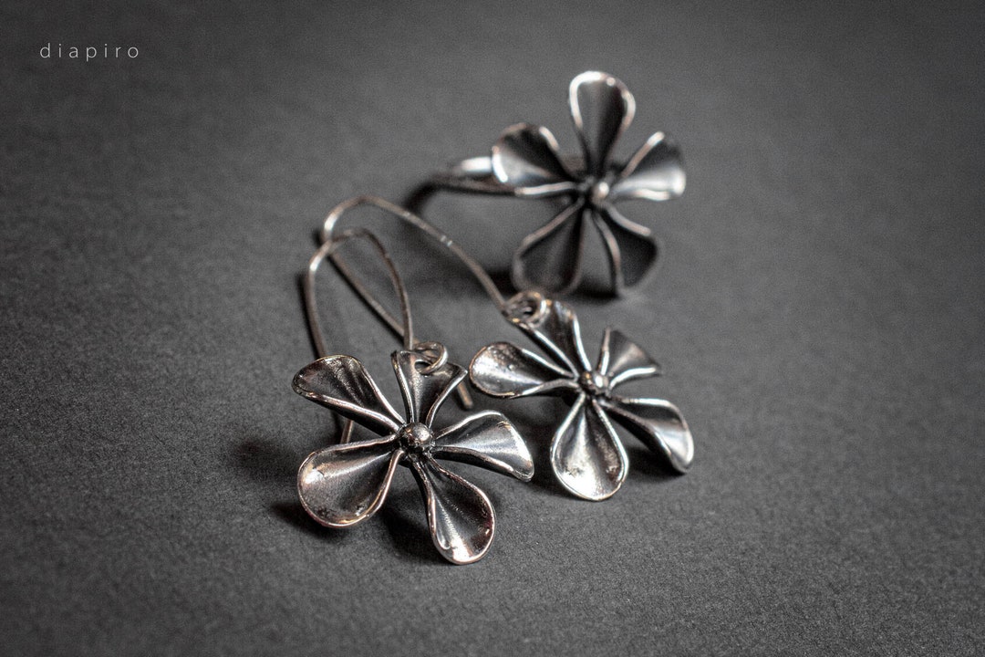 Flower Ring Earrings Set, Floral Bold Silver Jewelry Set - Etsy