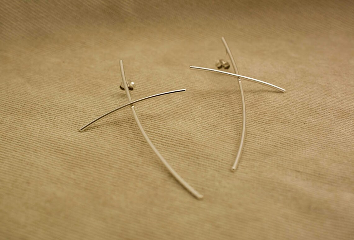 Silver Cross Earrings Long Silver Earrings Modern Jewelry - Etsy