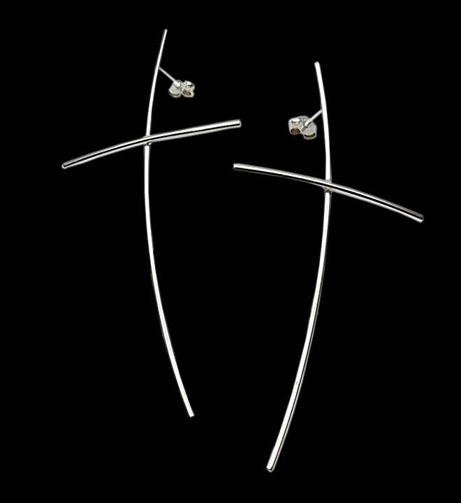 Silver Cross Earrings, Long Silver Earrings, Modern Jewelry - Etsy