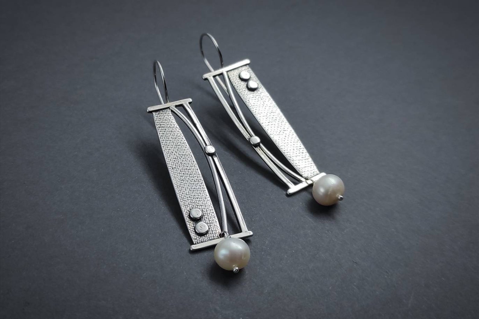 Pearl Earrings Dangle Modern Art Earrings Bauhaus Jewelry - Etsy