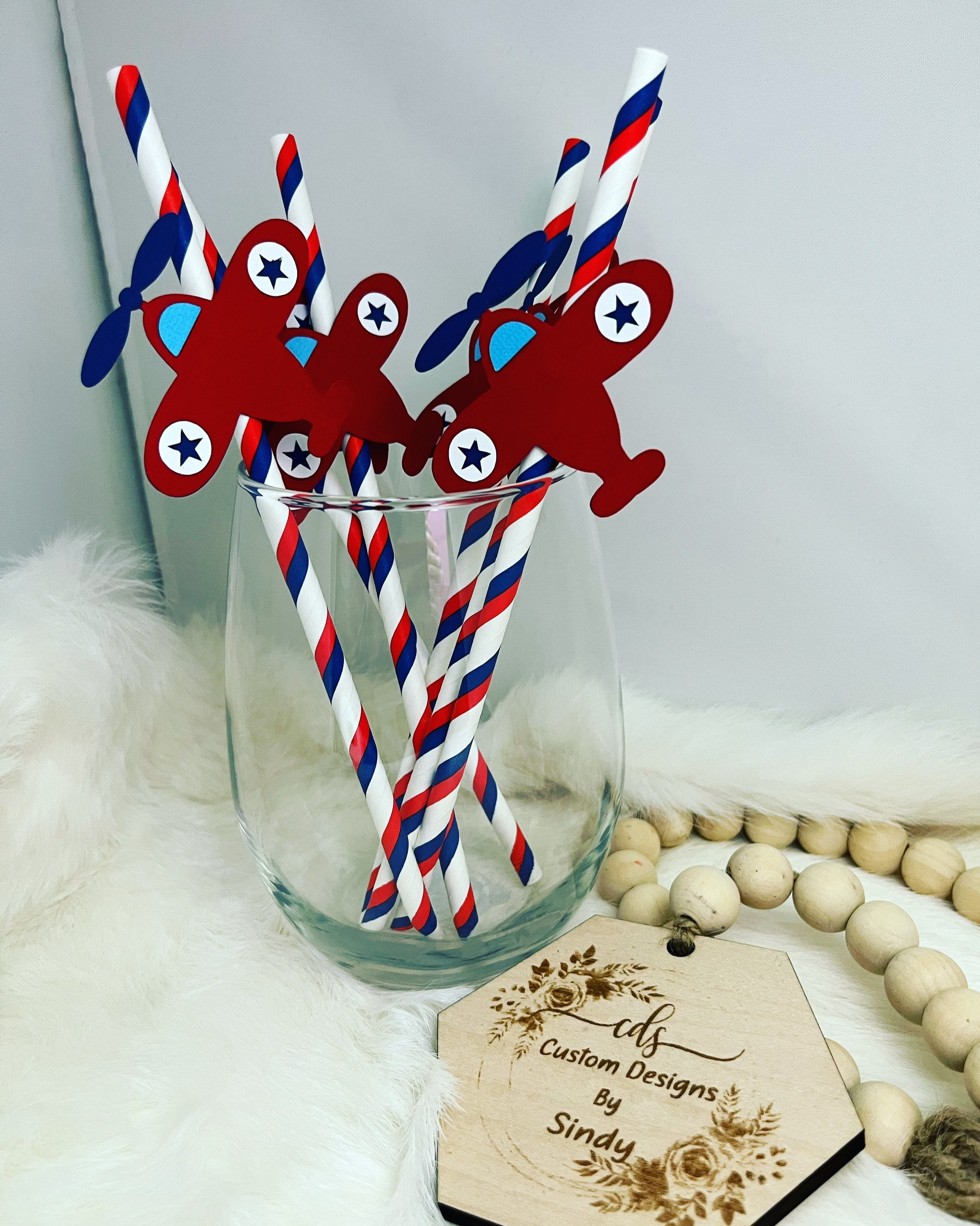 Airplane Party Straws: Red, White & Blue, Set of 12 - Etsy