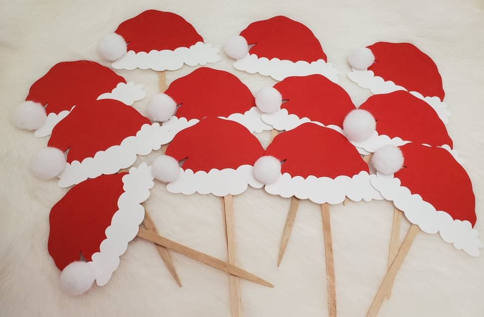 Santa Hat Cupcake Toppers: Christmas Party Decor, Set of 12 - Etsy