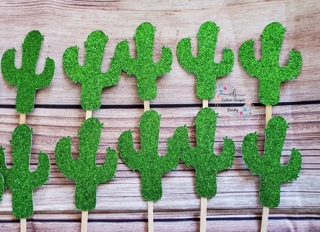 Cactus Cupcake Toppers/ Fiesta Birthday Decorations/ 1 Set 12 Toppers ...