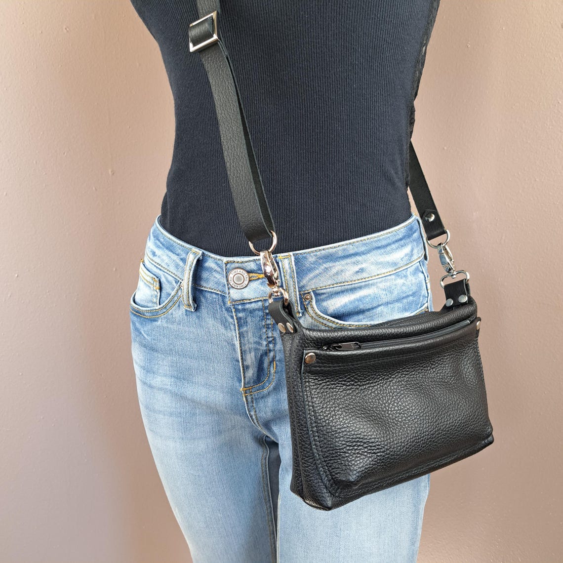 Leather Crossbody Purse With Belt Loop Clip on Small Phone Bag With ...