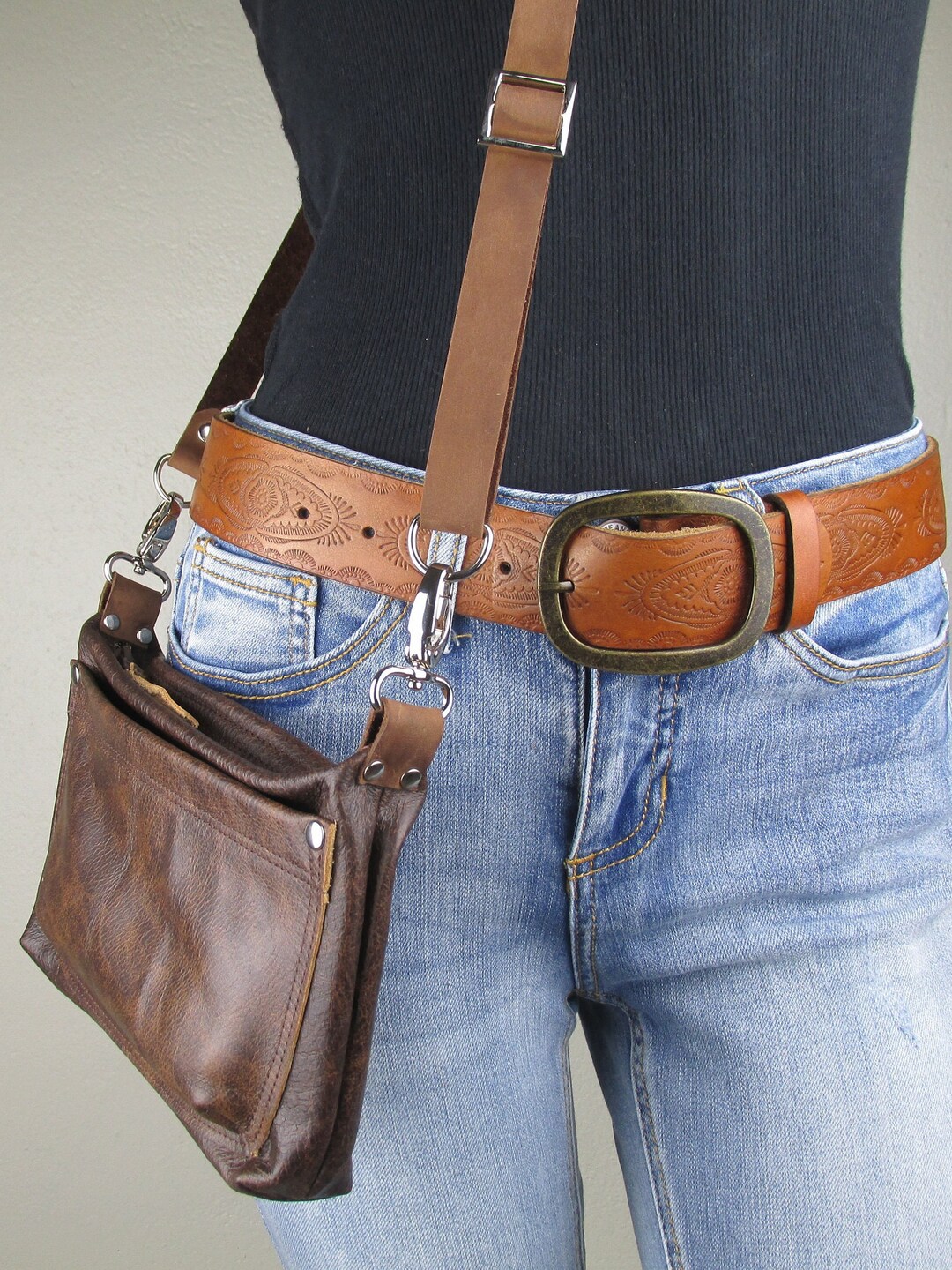 Leather Crossbody Purse With Belt Loop Clips, Small Phone Bag With ...