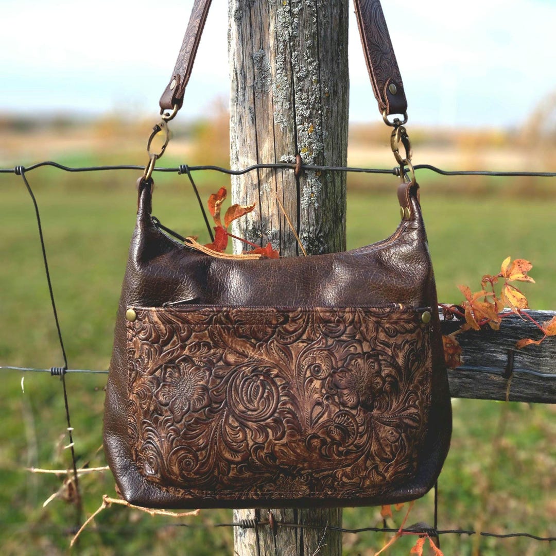 Brown Leather Cowgirl Purse, Embossed Floral Western Hobo Bag - Etsy