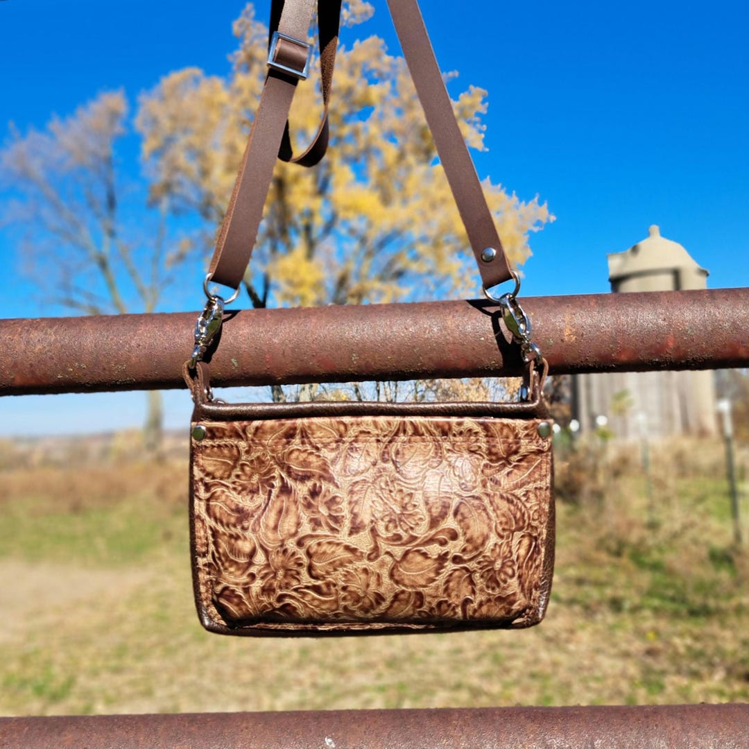 Women's Brown Leather Hip Bag, Cowgirl Western Floral Tooled Small ...