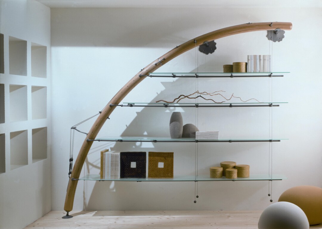 Particular Mediterranean Bookcase in Wood and Glass Design Shelf - Etsy