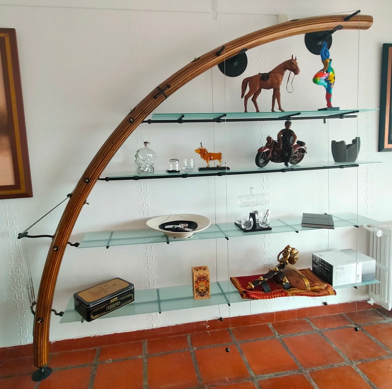 Particular Mediterranean Bookcase in Wood and Glass Design Shelf - Etsy
