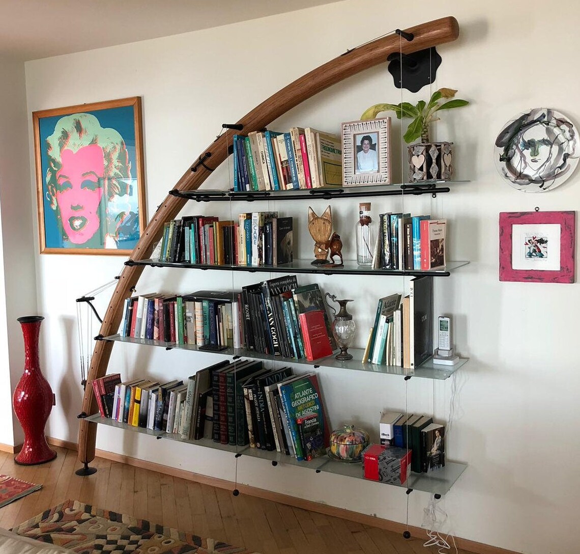 Particular Mediterranean Bookcase in Wood and Glass Design Shelf - Etsy