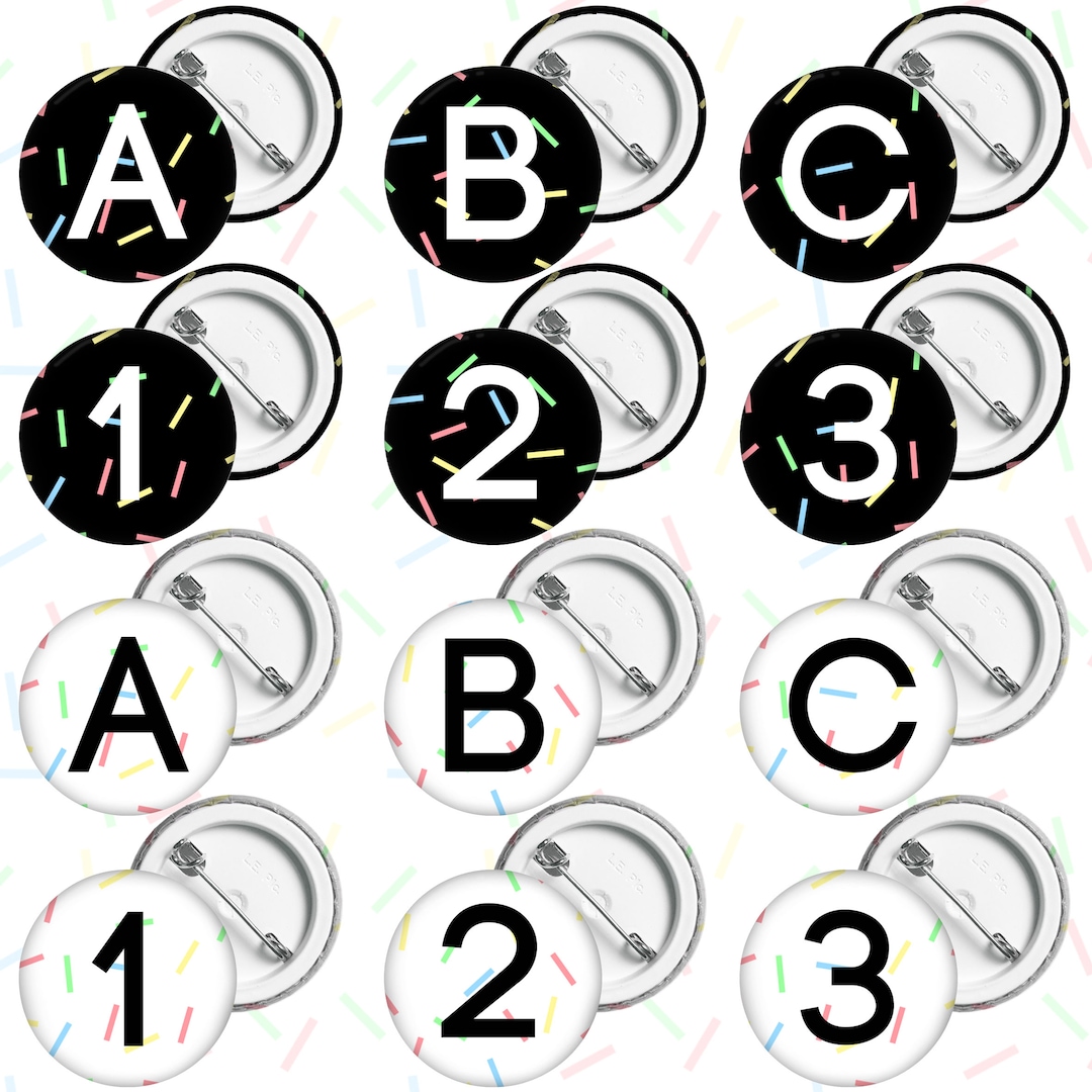 Letters and Numbers Button Badge. Choose Your Selection of Letters to ...