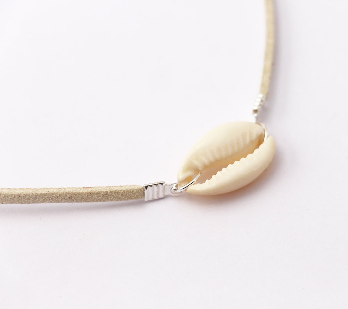 White Leather and Cowrie Shell Necklace Leather Lace Necklace Choker ...