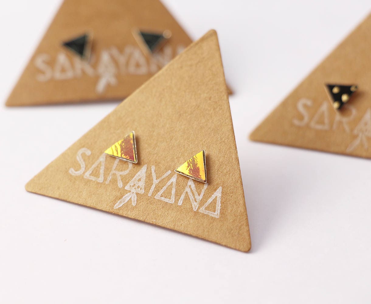 Leather Triangle Stud earrings sterling silver earrings | Etsy