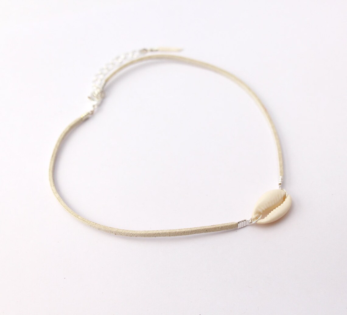 White Leather and Cowrie Shell Necklace Leather Lace Necklace Choker ...