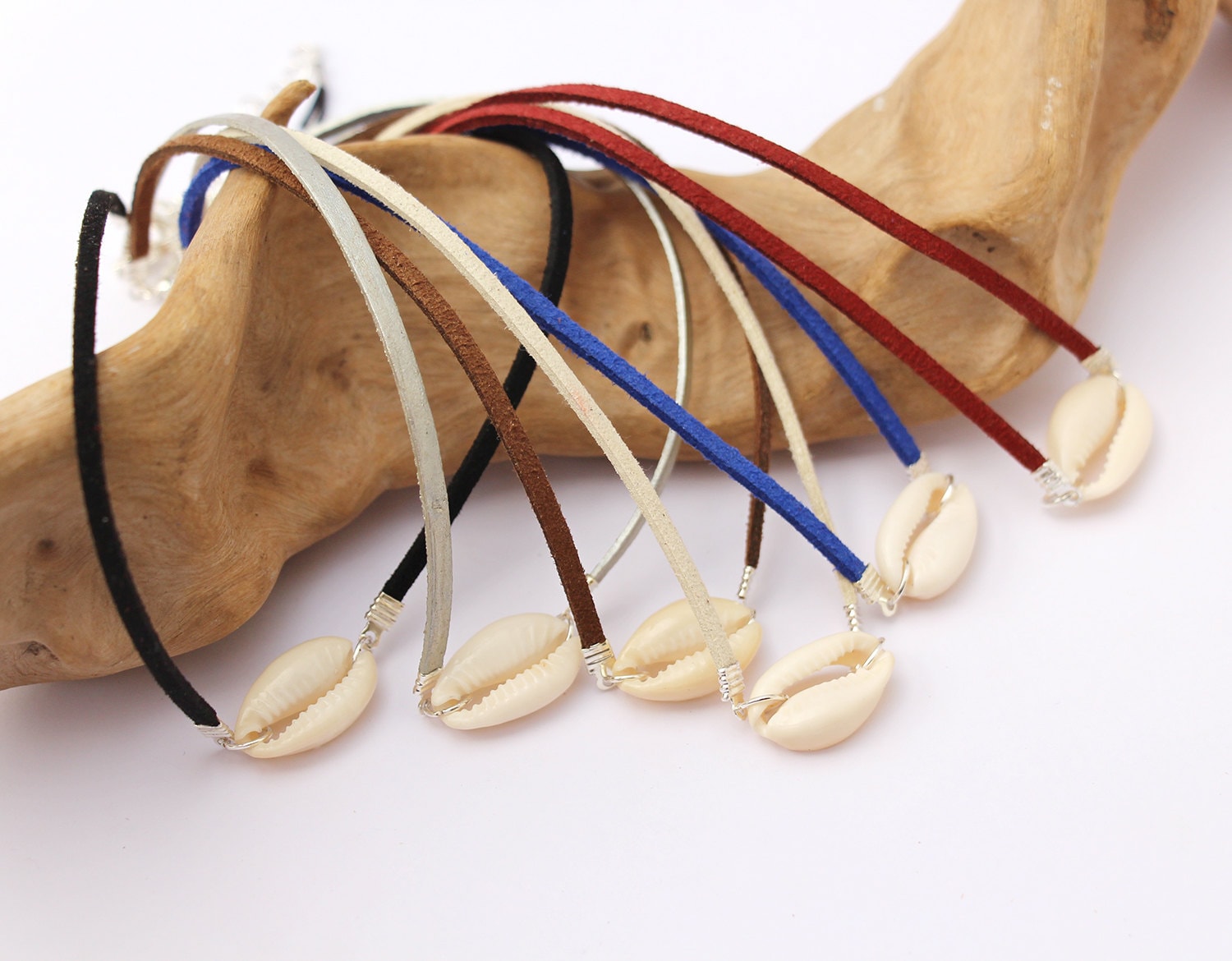 White Leather and Cowrie Shell Necklace - Leather Lace Necklace ...