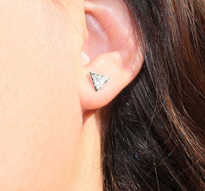 Leather Triangle Stud earrings sterling silver earrings | Etsy