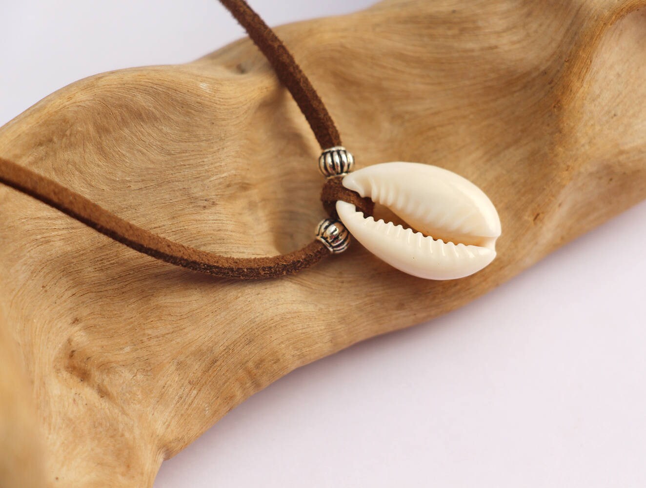 Brown Leather and Cowrie Shell Necklace - Leather Lace Necklace ...