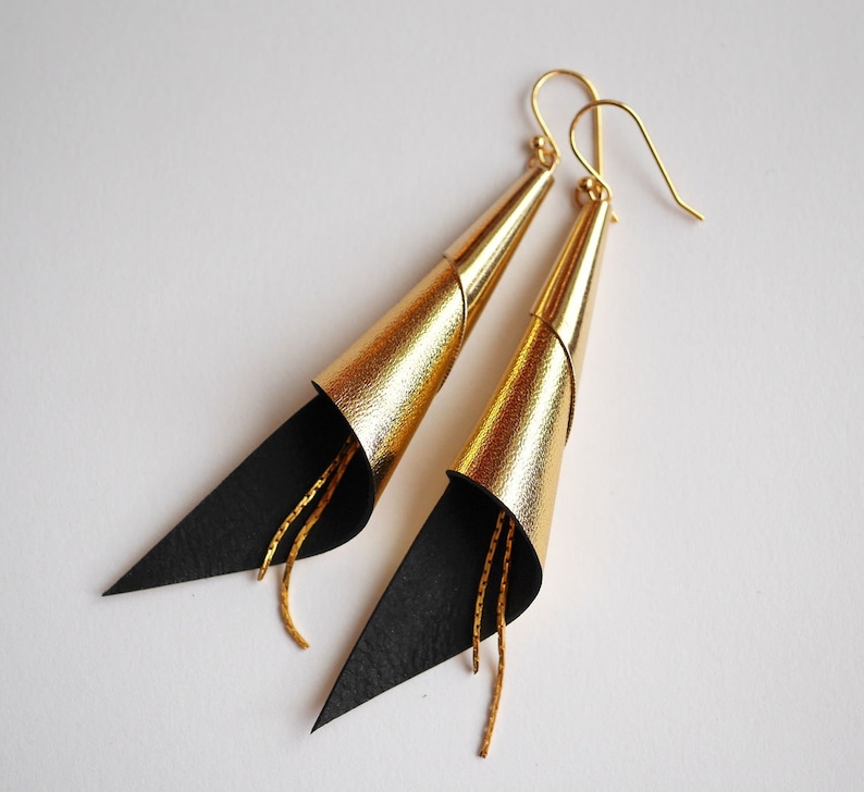Cone Genuine Leather Earrings Gold Plated Jewelry Gold - Etsy UK
