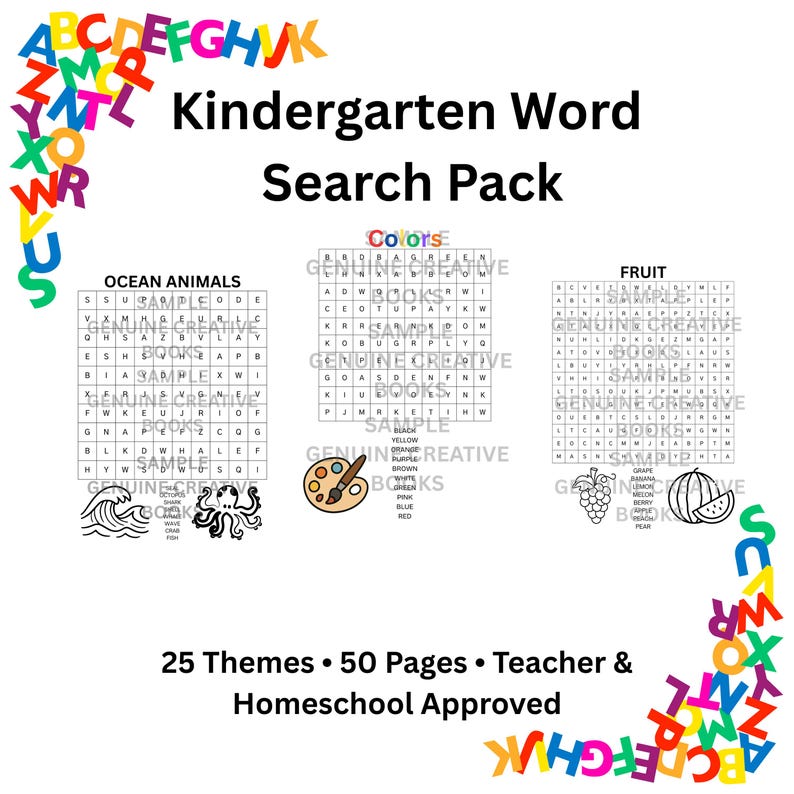 Kindergarten Word Search Worksheets • 50 Pages • 25 Themes • Kids ...