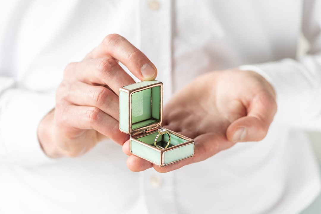 Green Glass Engagement Ring Box: Handmade Proposal Box - Etsy