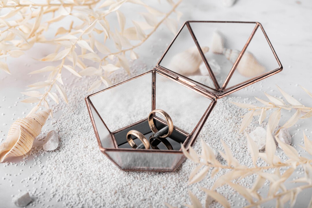 Wedding Ring Box for 2 Rings Personalized Glass Box for Two Rings Boho ...