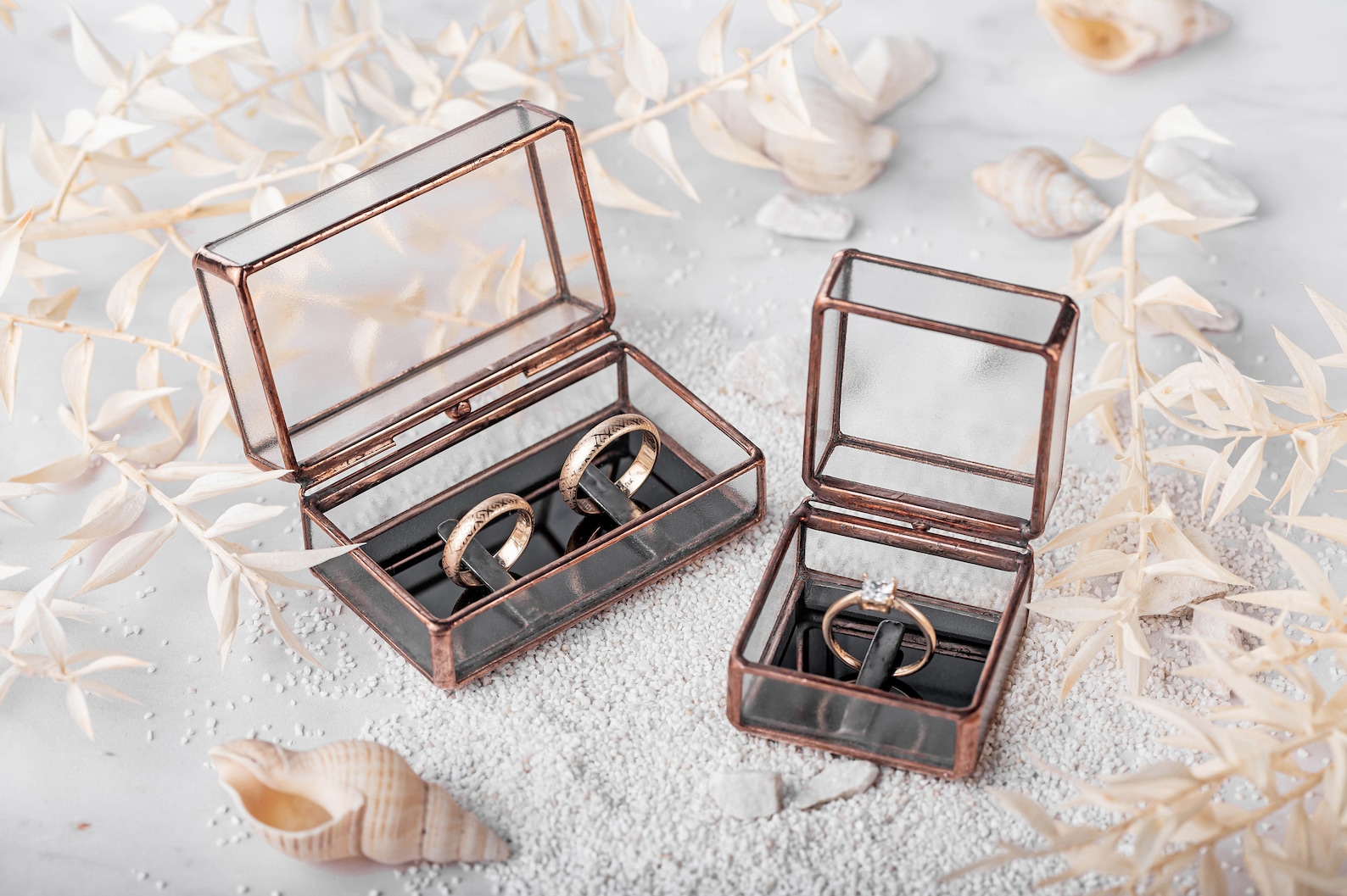 Small Glass Ring Box for Engagement Proposal Ring Box Copper Color ...