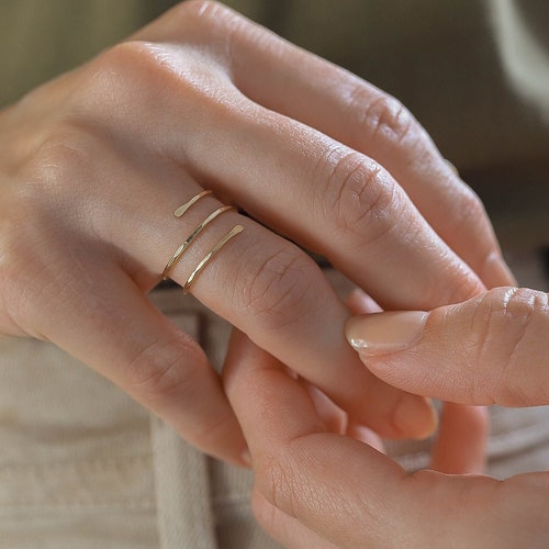 Thin Minimalist Simple Ring Hammered 14k Gold Filled and - Etsy
