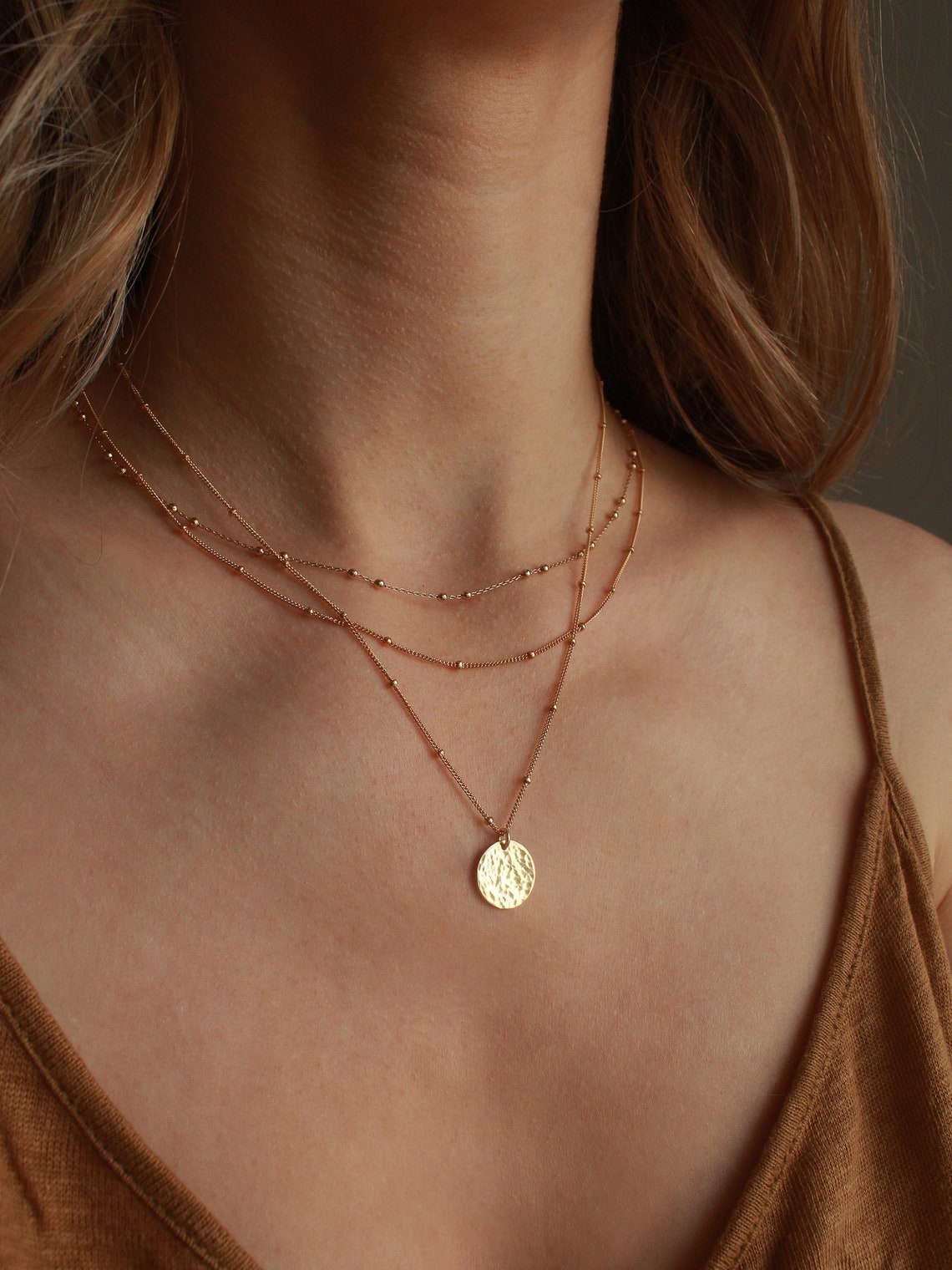Hammered Disk Necklace 14k Gold Filled or Sterling Silver - Etsy