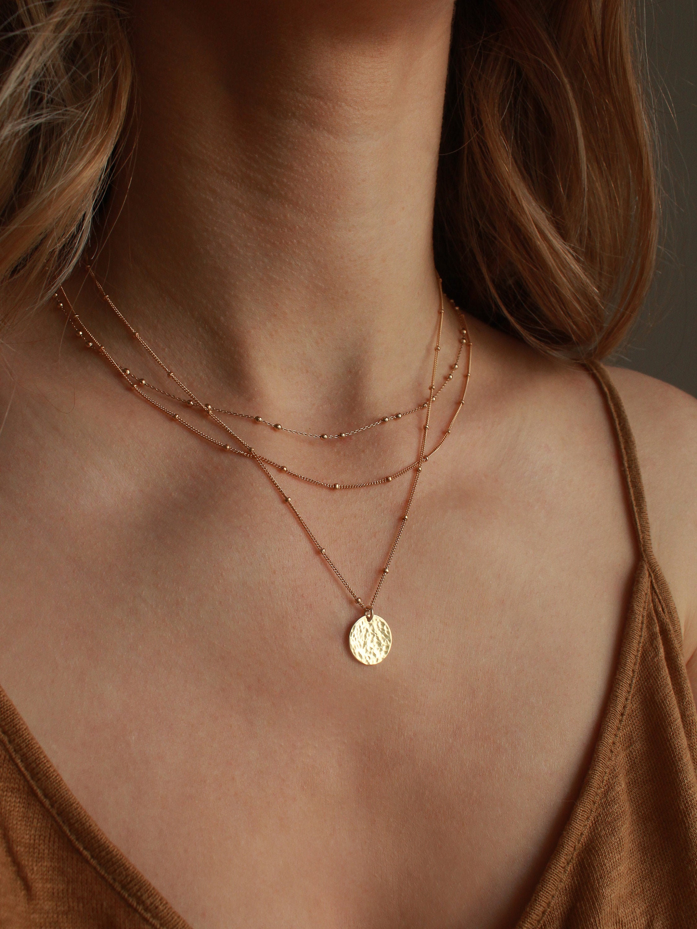 Hammered Disk Necklace 14k Gold Filled or Sterling Silver - Etsy