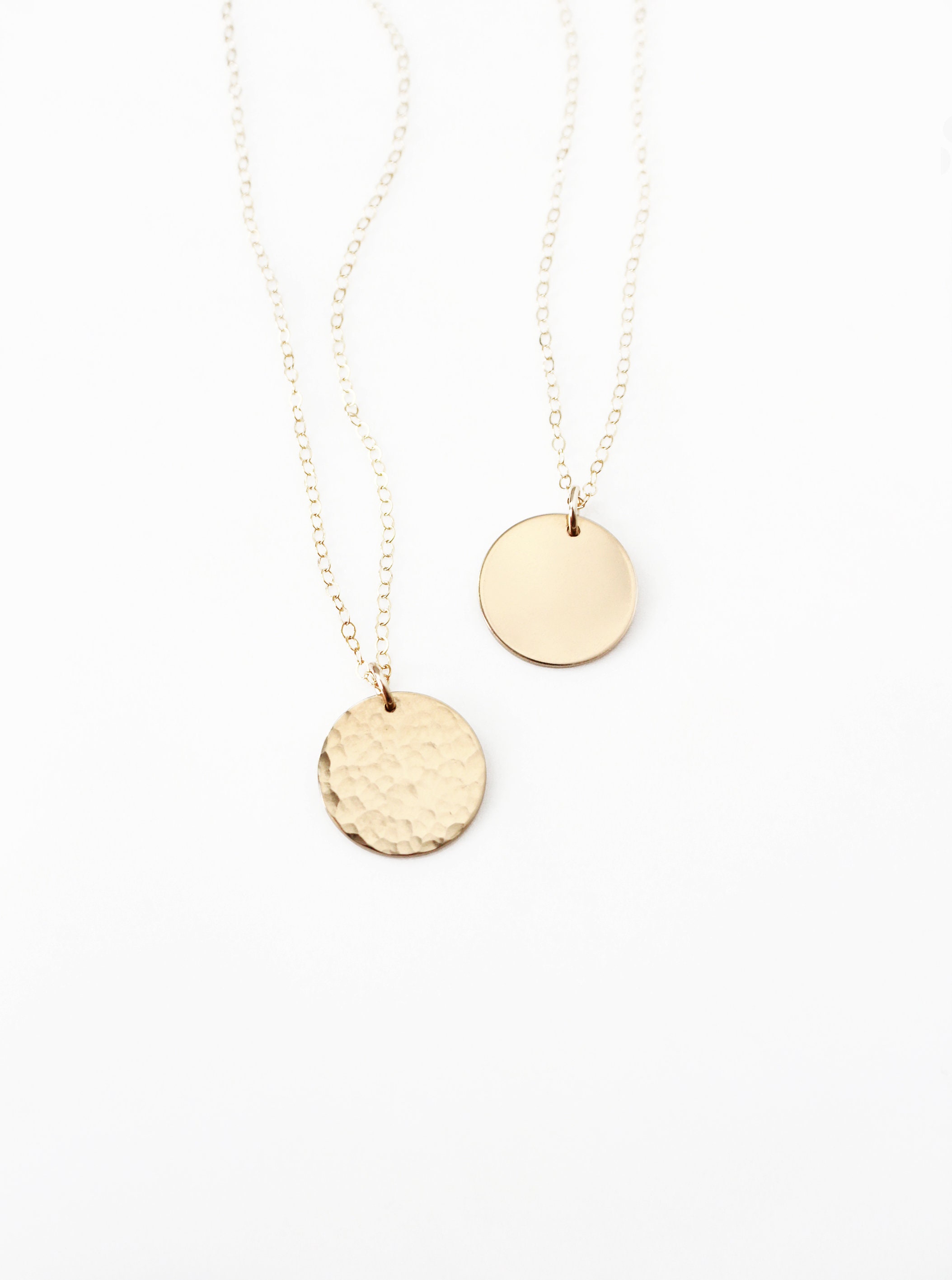 Smooth Hammered Disk Necklace, 14k Gold Filled or Sterling Silver ...