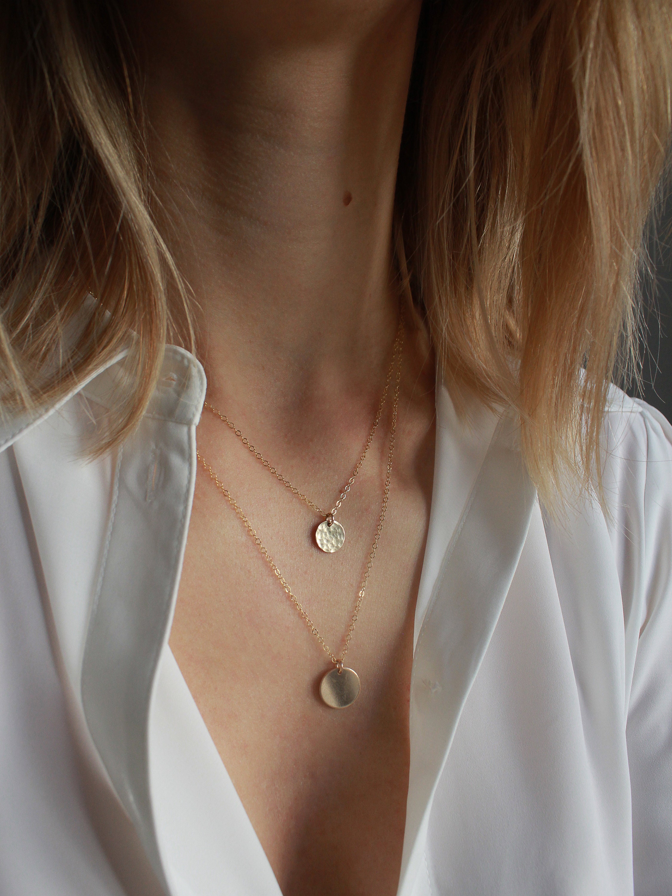 Smooth Hammered Disk Necklace, 14k Gold Filled or Sterling Silver ...