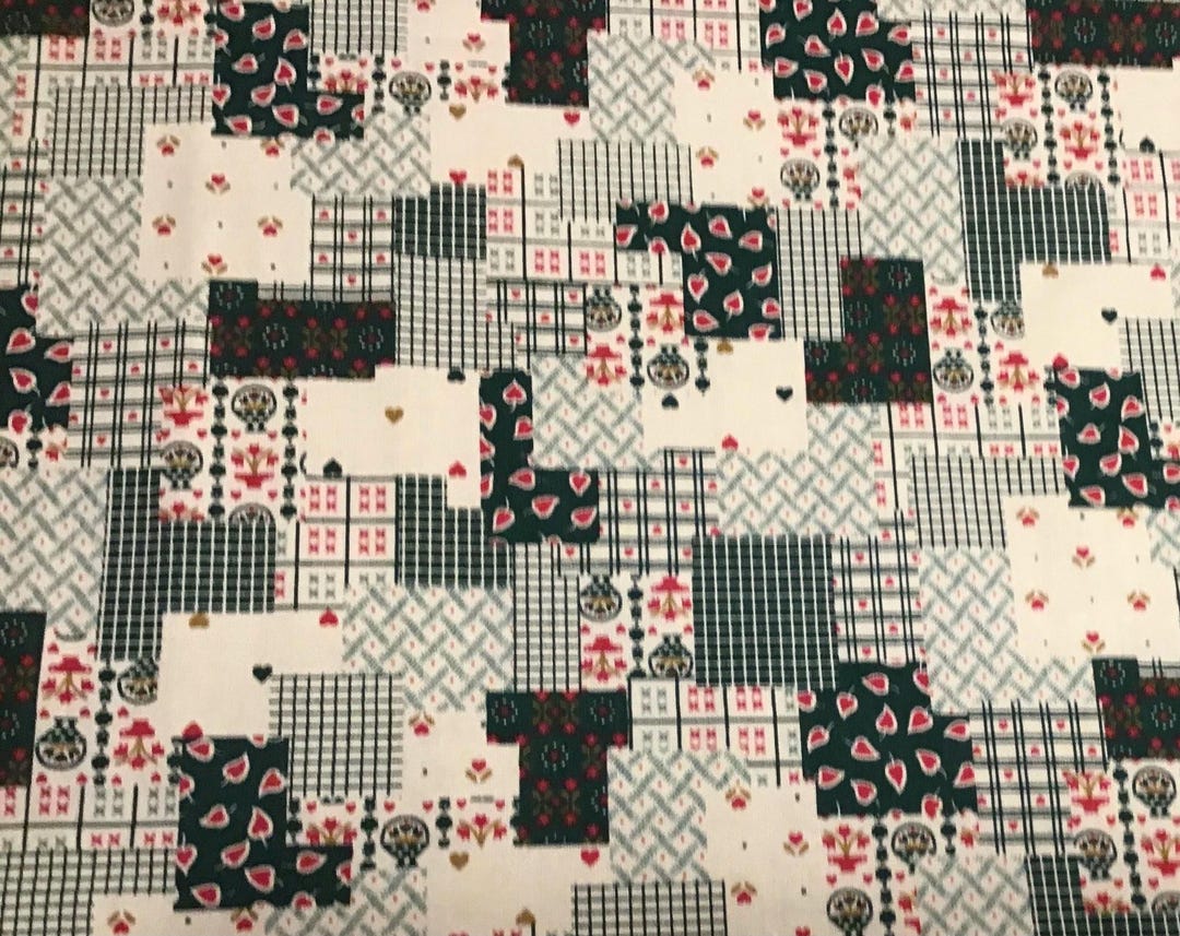 5 Yds Cheater Cloth Quilt Print Vintage Cotton Fabric Green Crazy Quilt ...
