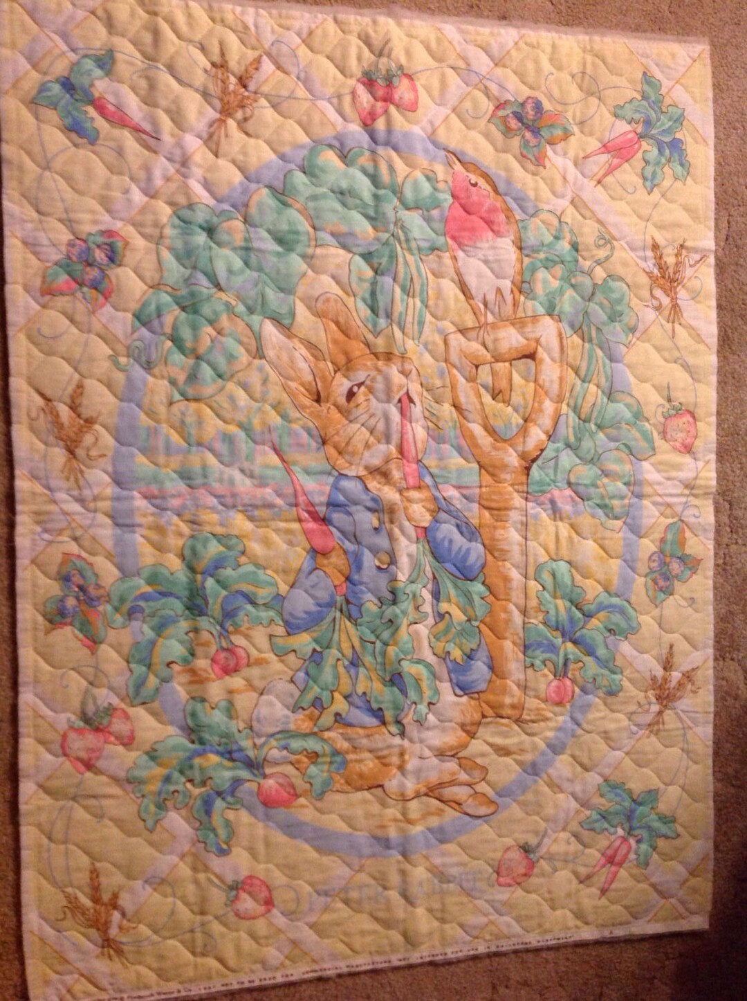 Beatrix Potter Peter Rabbit Quilted Two Sided Panel Fabric Vintage 1997 ...