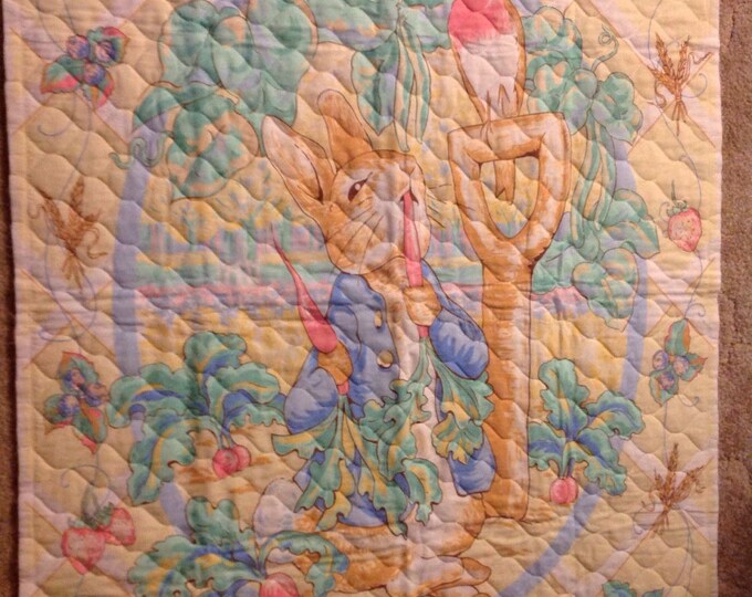 Beatrix Potter Peter Rabbit Quilted Two Sided Panel Fabric Vintage 1997 ...