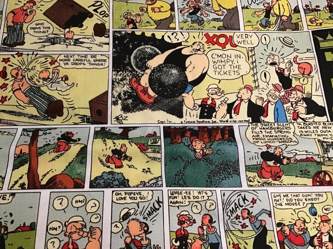 BTY Popeye Comic Strip Cartoon Cotton Fabric 2013 King Features Camelot ...