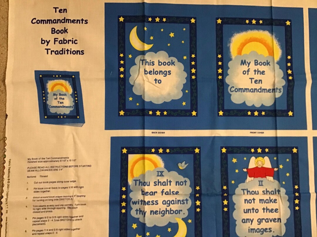 Ten Commandments Soft Fabric Book Panel Fabrics Traditions Cut and Sew ...