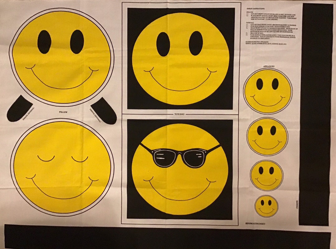 Emoji Smiley Face Tote and Pillow Fabric Panel Cut and Sew and Stuff ...