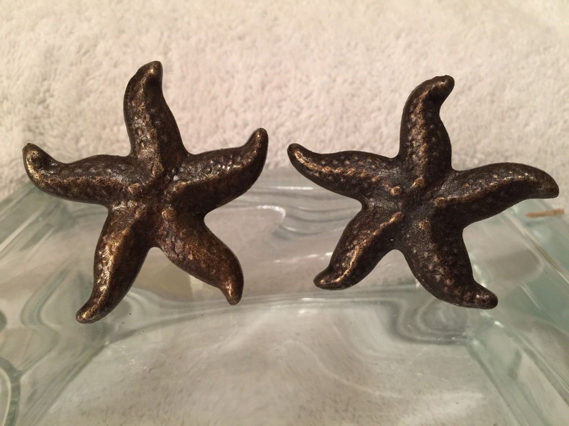 6 STARFISH Knobs Bronze Gold NAUTICAL Pulls 2 Embossed | Etsy