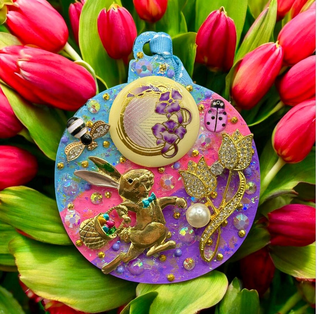Easter Bunny Flowers Vintage 1970s Jewelry Ornamentholiday Gift - Etsy