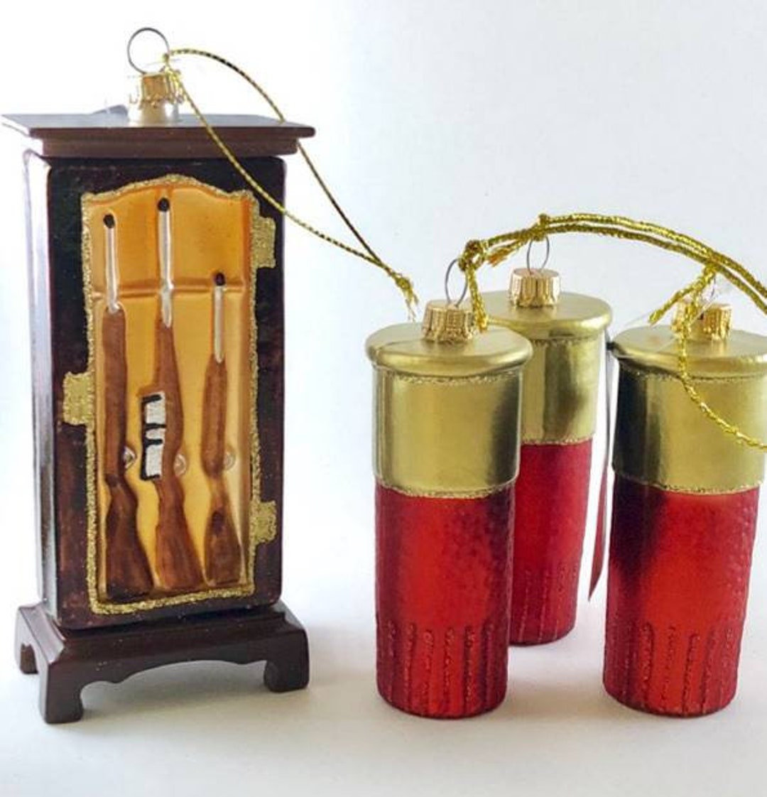New Christmas Ornaments GUN CABINET and 3 SHOTGUN Shell Bullets Blown ...