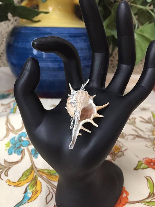 Natural Sea Shell Pendant 18K White Gold Plated on a Solid Sterling ...