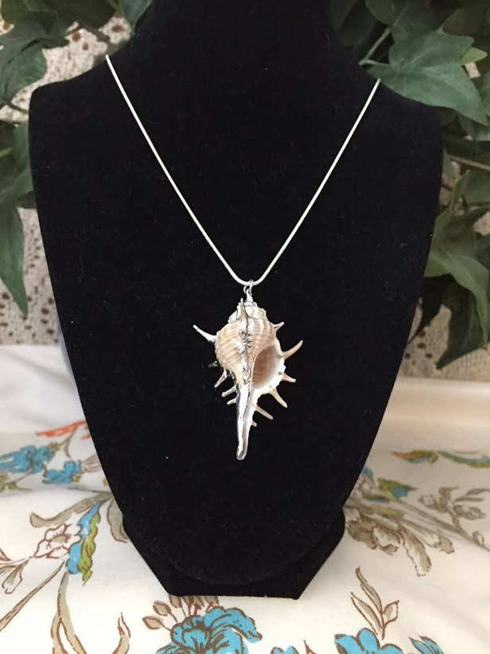 Natural Sea Shell Pendant 18K White Gold Plated on a Solid Sterling ...