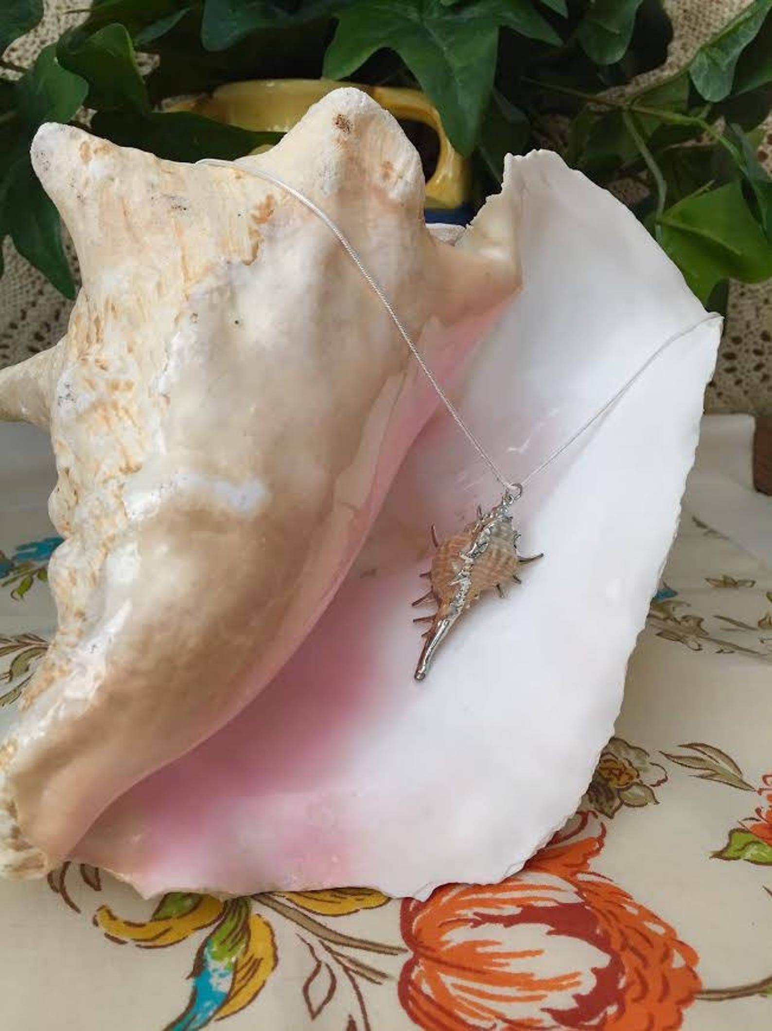 Natural Sea Shell Pendant 18K White Gold Plated on a Solid Sterling ...