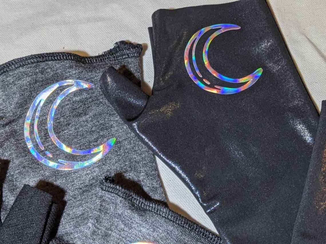 Moon Gloves, Holographic Moon, Black Fingerless Gloves, Arm Warmers for ...