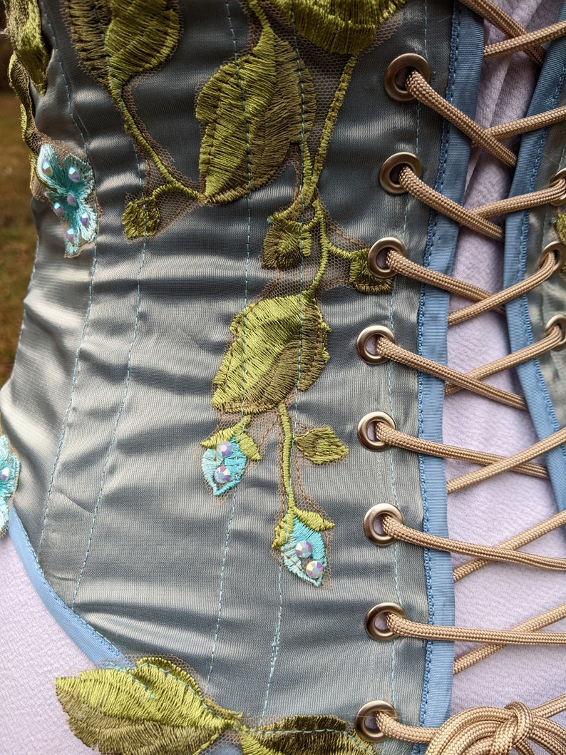 Blue Flower Corset, Embroidered Corset, Floral Corset, Under Bust ...