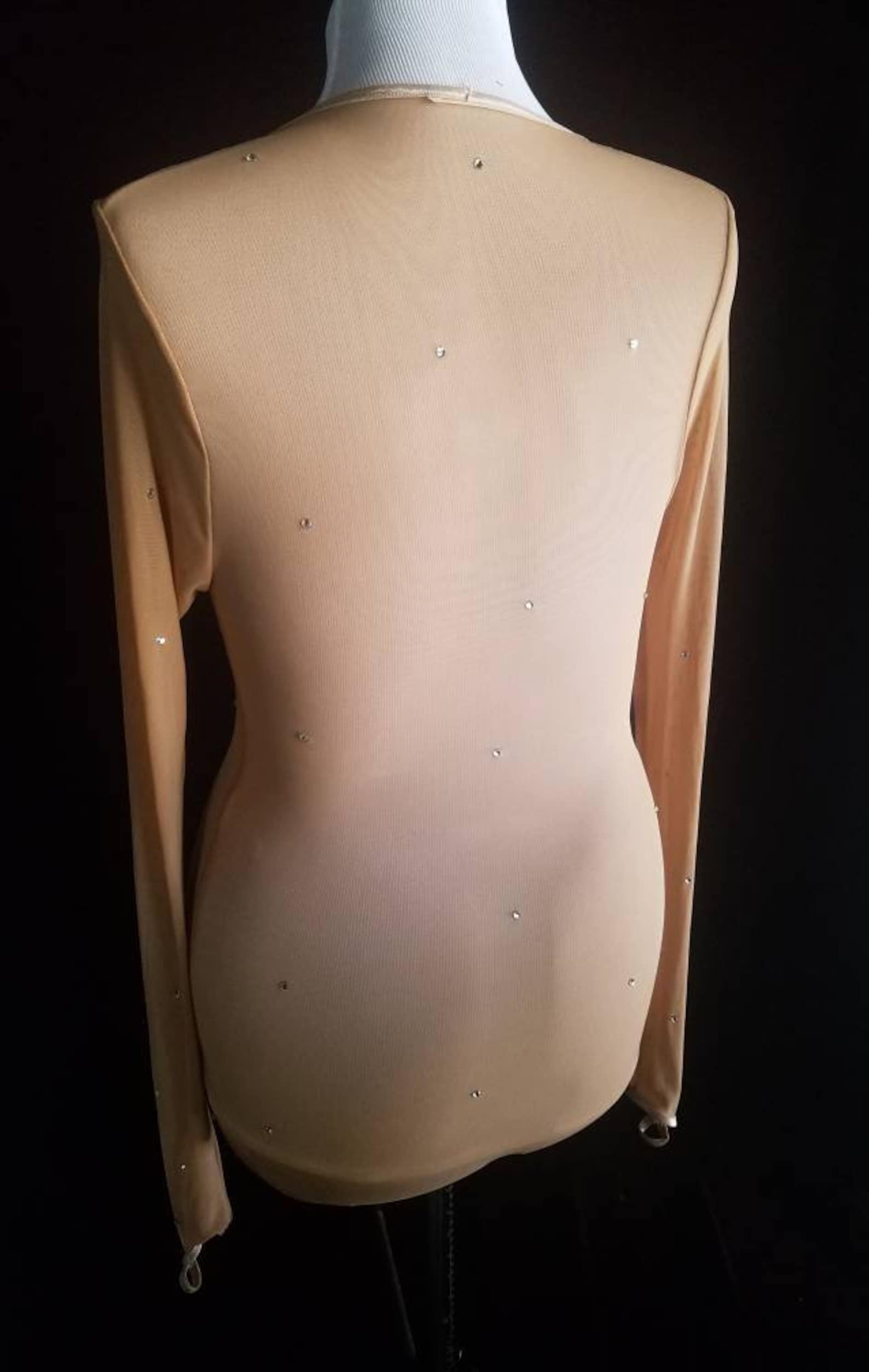 Belly Dance Costume, Burlesque Costume, Nude Mesh Bodysuit, Rhinestone ...